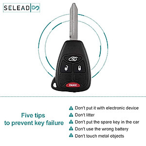 SELEAD Flip Key Fob 4 Buttons Keyless Entry Remote SHELL CASE for 04-12 for Chrysler 200 Sebring Pacifica for Dodge for Avenger for Jeep for Compass Antitheft OHT692713AA 2pc US Stock