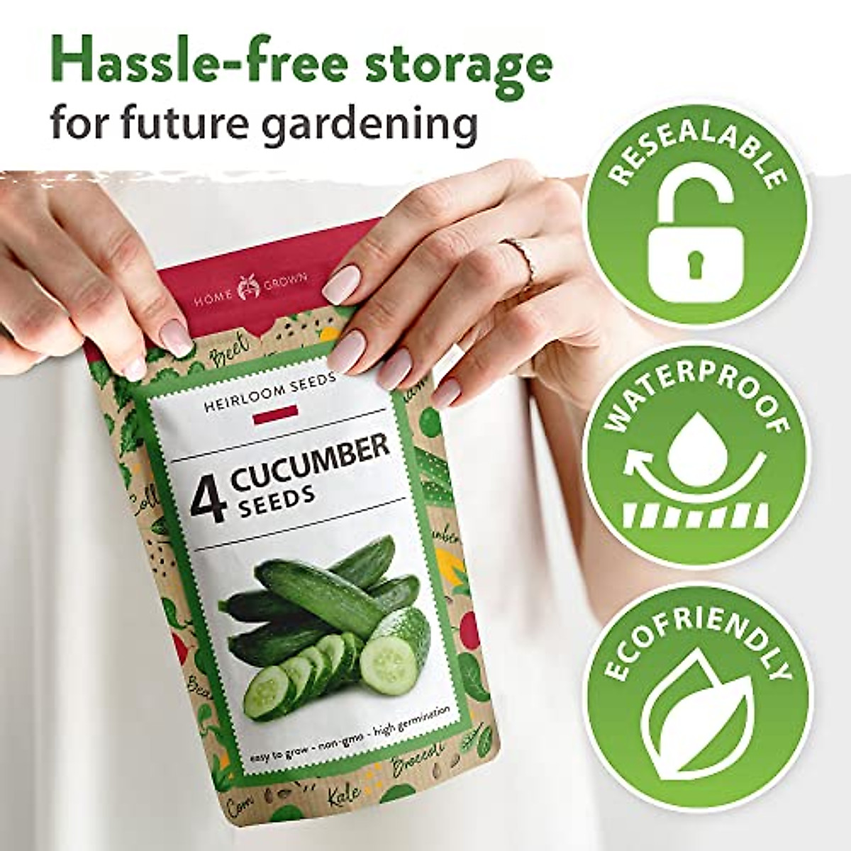 4 Cucumber Seeds Variety Pack - Cucumber Seeds for Planting - National Pickling, Beit Alpha, Armenian Pale Green, & Lemon Cucumbers to Plant Outdoors in Your Vegetable Garden