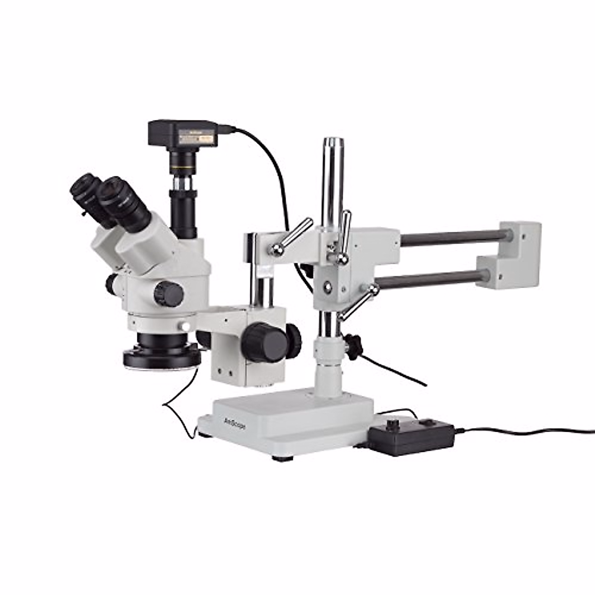 AmScope 3.5X-180X Simul-Focal Stereo Zoom Microscope on Boom Stand with an LED Light and 16MP USB3 Camera
