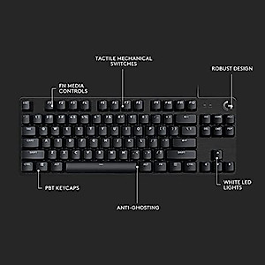 Logitech G413 TKL SE Mechanical Gaming Keyboard - Compact Backlit Keyboard with Tactile Mechanical Switches, Anti-Ghosting, Compatible with Windows, macOS - Black Aluminum