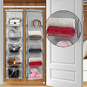 ANZORG 1 Pcs Dual Sided Hanging Handbags Organizer Closet Shoe Holder with 10 Large Pockets Storage for Towel Scarf Clothes (GREY)