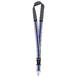 American Flag Office Lanyard - Badge and ID Holder (Thin Blue Line)