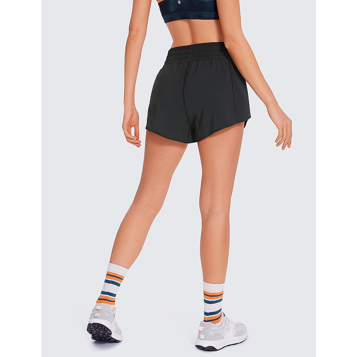 CRZ YOGA High Waisted Running Shorts for Women 2.5" - Mesh Liner Quick Dry Sport Athletic Workout Shorts with Zipper Pocket Black Small