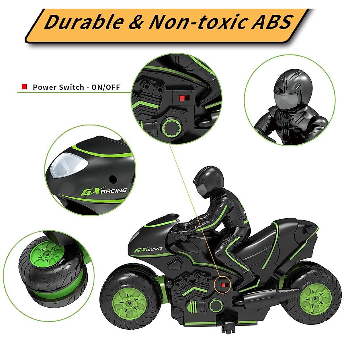 Masefu RC Stunt Car, Remote Control Motorcycle Stunt Power Wheel Motorcycle Car - 2.4 GHz High Speed, 360° Spinning Action Drift Racing Motorcycle for Boys Girls 5-12 Years Kids