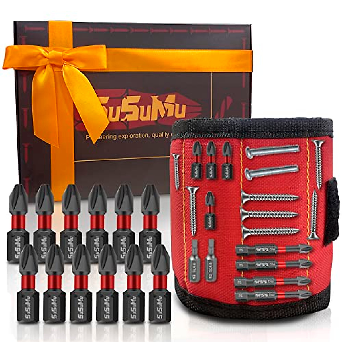 Christmas Tool Gifts for Dad Men, Magnetic Wristband Unique Tool Gift for Men Stocking Stuffers, 1inch Phillips Bits #2 Impact With Tool Belt for Holding Screws Nails Drill Bits,Magnetic Wrist Band Fa