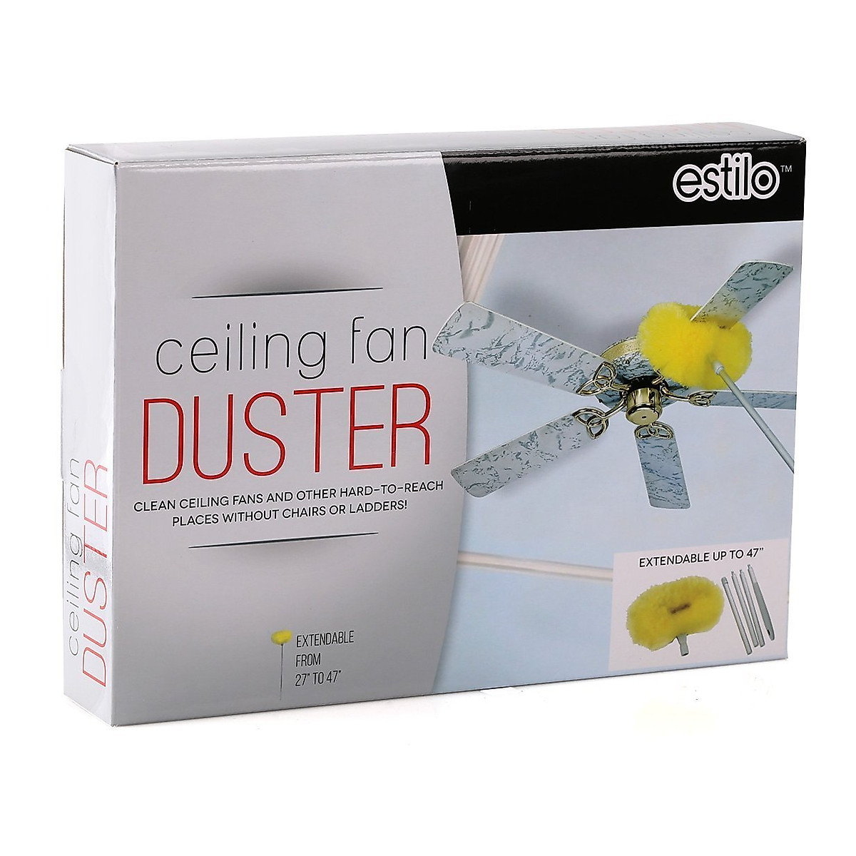 Estilo Ceiling Fan Duster - Long Ceiling Fan Cleaner Duster | Removable & Washable, Extendable up to 47” with Detachable Microfiber Head |Feather Dusters for Cleaning |Duster with Extension Pole