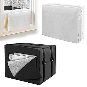 2 Pack Windproof Window AC Cover for Indoor Outdoor - Insulation Air Conditioner Unit Covers with Drawstring for Winter Inside 25''W × 17''H × 3.5''D and Outside 25.5''W × 18''H × 20.5''D