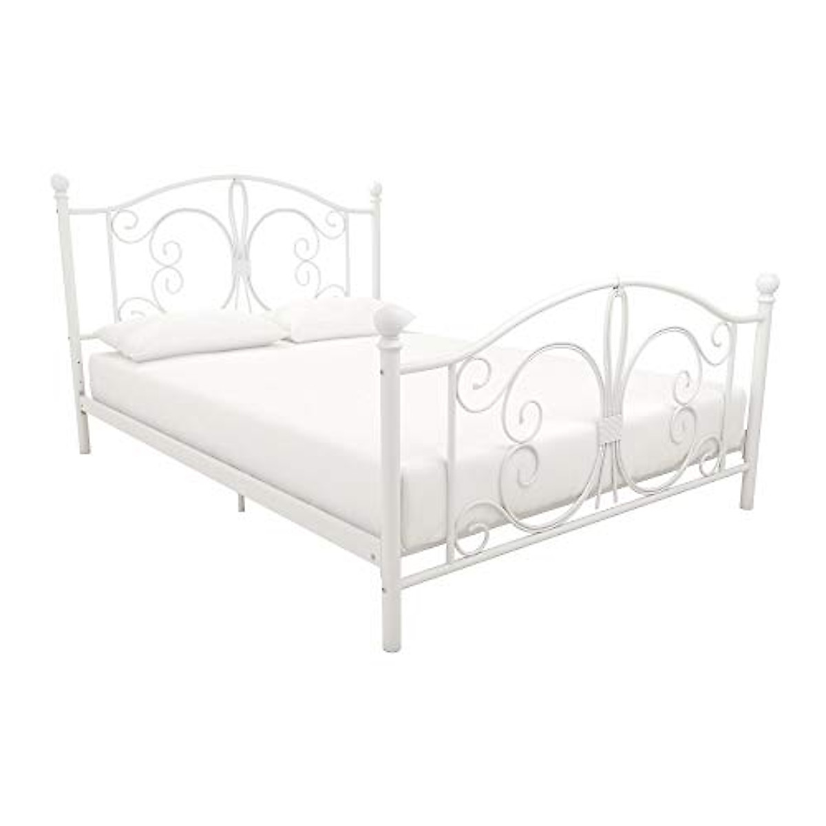 DHP Bombay Metal Platform Bed with Parisian Style Headboard and Footboard, Adjustable Base Height for Underbed Storage, No Box Spring Needed, Full, White