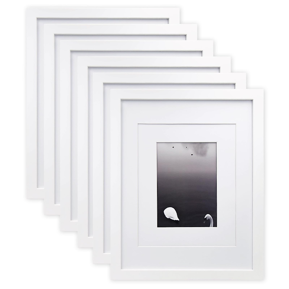 Egofine 11x14 Picture Frames Made of Solid Wood 6 PCS White Covered by Plexiglass - for Table Top and Wall Mounting for Pictures 8x10 or 5x7 with Mat Horizontally or Vertically Display Photo Frame