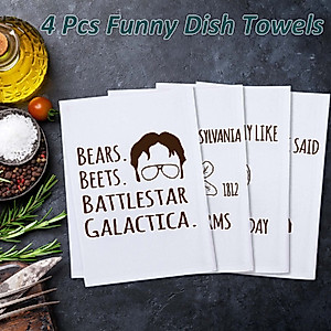 PDBOOM The Office Kitchen Towel Sets of 4, Funny Dish Decorative Towels for Mom, Hostess Housewarming Birthday Women, Punny Flour Sack Fans , Cute Dishcloths White