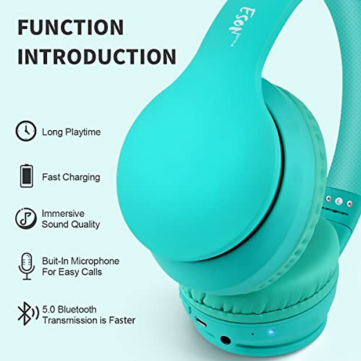 esonstyle Bluetooth Headphones Over Ear Foldable Wireless and Wired Stereo Headset with Mic Soft Earmuffs Light Weight for Phone TV PC Online Class Home Office