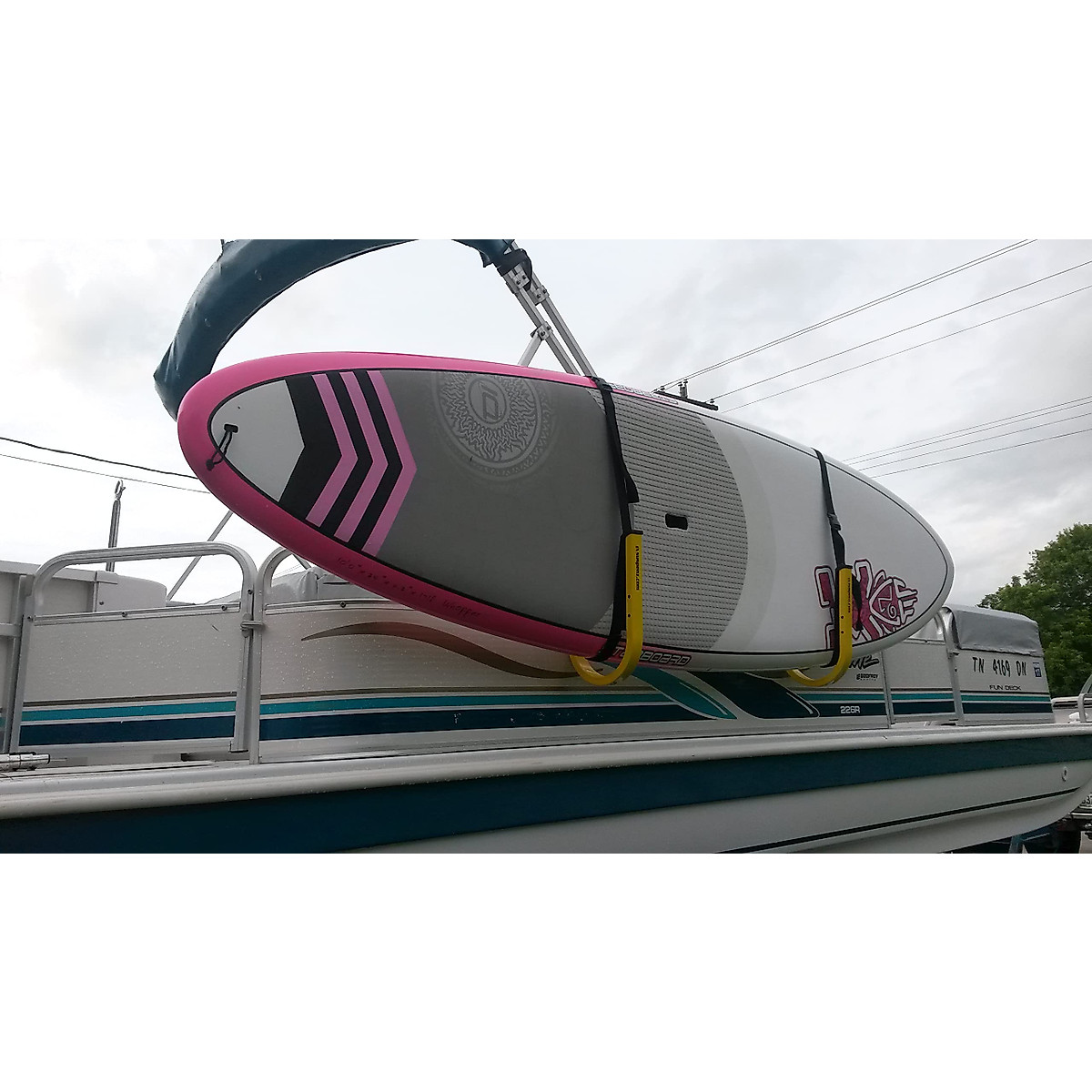 Suspenz SUP Wall Storage Rack, Stand Up Paddle Board and Surfboard Holder/Hook with Safety Straps, Yellow, (11-0701)