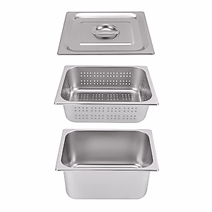 1 Set 1/2 Size Stainless Steel Steam Hotel Pan Steam Table Pan Food Service Pan for Party, Kitchen, Restaurant, Hotel w/Perforated Pan + Lid
