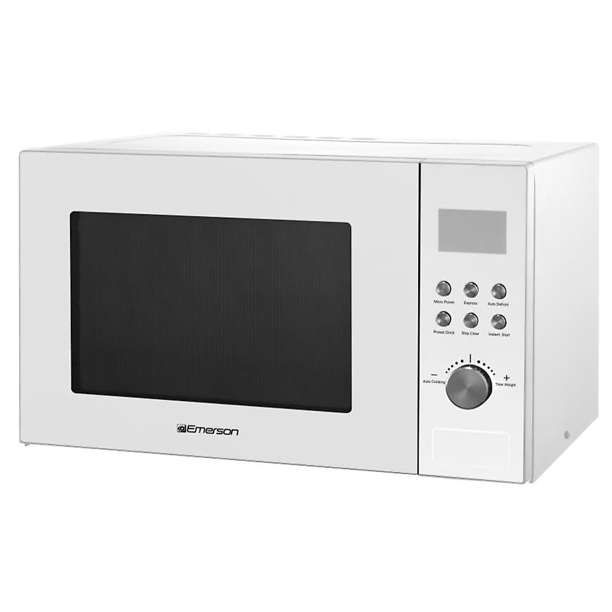 Emerson MW1101W Microwave Oven with Timer & LED Display 1000W, 10 Power Levels, 6 Pre-Programmed Settings, Removable Glass Turntable with Child Safe Lock, 1.1 Cu. Ft, White