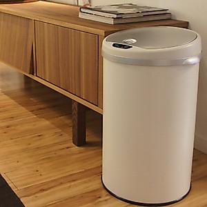iTouchless 8 Gallon Touchless Sensor Trash Can with AbsorbX Odor Filter System, 30 Liter Round White Steel Garbage Bin, Perfect for Home, Kitchen, Office