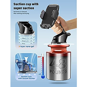 Phone Mount for Car [Strong Suction] Phone Holder Mount Hands-Free Universal Cell Phone Mounts for Dashboard/Windshield, 360° Rotation Extendable Mobile Car Holder for iPhone/Samsung/Oneplus