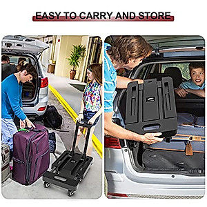 SOLEJAZZ Portable Folding Hand Truck Dolly, 500LB Luggage Cart with 6 Wheels & 2 Bungee Cords For Travel, Moving, Shopping, Office Use, Black