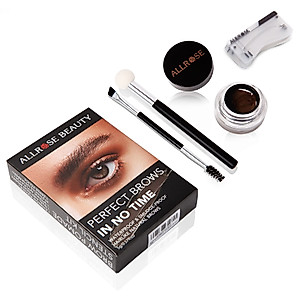 ALLROSE Eyebrow Stamp Stencil Kit - Waterproof Eye Brow Stamping Kit for Perfect Eyebrows with 20 Brow Stencils, Brow Stamp Stencil Kit, Dark Brown