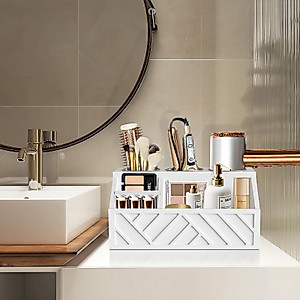 Unistyle Hair Dryer Holder Wall Mounted, Hair Tool Organizer, Bathroom Countertop Organizer for Bathroom Accessories, Wood Bathroom Blow Dryer Holder and Vanity Organizer, Makeup Storage(White)