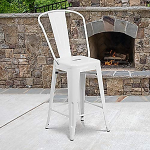 Flash Furniture Commercial Grade 24" High White Metal Indoor-Outdoor Counter Height Stool with Removable Back
