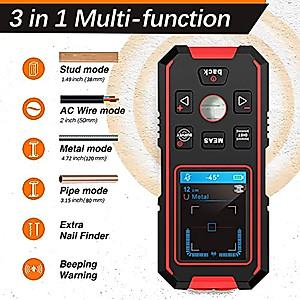 NOYAFA NF-518S Wall Scanner Stud Sensor 3IN1 Stud Detector Beam Detector Laser Rangefinder Digital Level Meter Tape Measure for Metal, Wood, Joists, AC Cord Rechargeable, Voice Annunciation