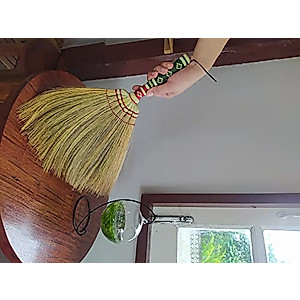 Natural Grass Asian,Brush Broom, Whisk Broom, Brush Wooden Handmade, Handle Bamboo, L16 in x 12in (Turquoise)