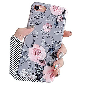 YeLoveHaw iPhone SE 2020 Case, iPhone 8 Case, iPhone 7 Case for Girls, Flexible Soft Slim Fit, Floral and Purple & Gray Leaves Pattern Cute Phone Case for iPhone8 / iPhone7 / iPhoneSE (Pink Flowers)