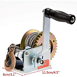 SoB 600lbs Capacity Heavy Duty Hand Winch, Hand Crank Strap Gear Winch with 8m Steel Wire, Manual Operated Two-Way Ratchet ATV Boat Trailer Marine (600LBS)