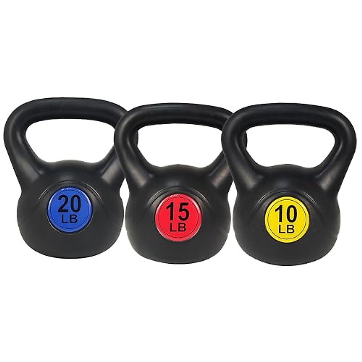 Signature Fitness Wide Grip Kettlebell Exercise Fitness Weight, Set of 3, Includes 10 lbs, 15 lbs, 20 lbs, Multicolor