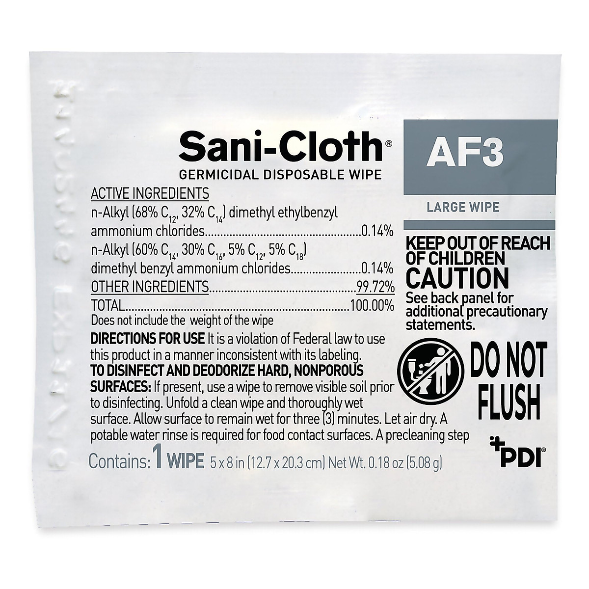 PDI H59200 Sani-Cloth AF3 Wipes, Large Individual Packets, 5" x 8", Fragnance free, White