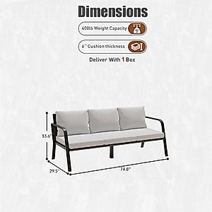 Outlux 1Set Aluminum Sofa Chairs, Three People Sofa with Rust-Resistant Cushions -Perfect for Yard, Deck, Porch, and Balcony (Only 1sofa)