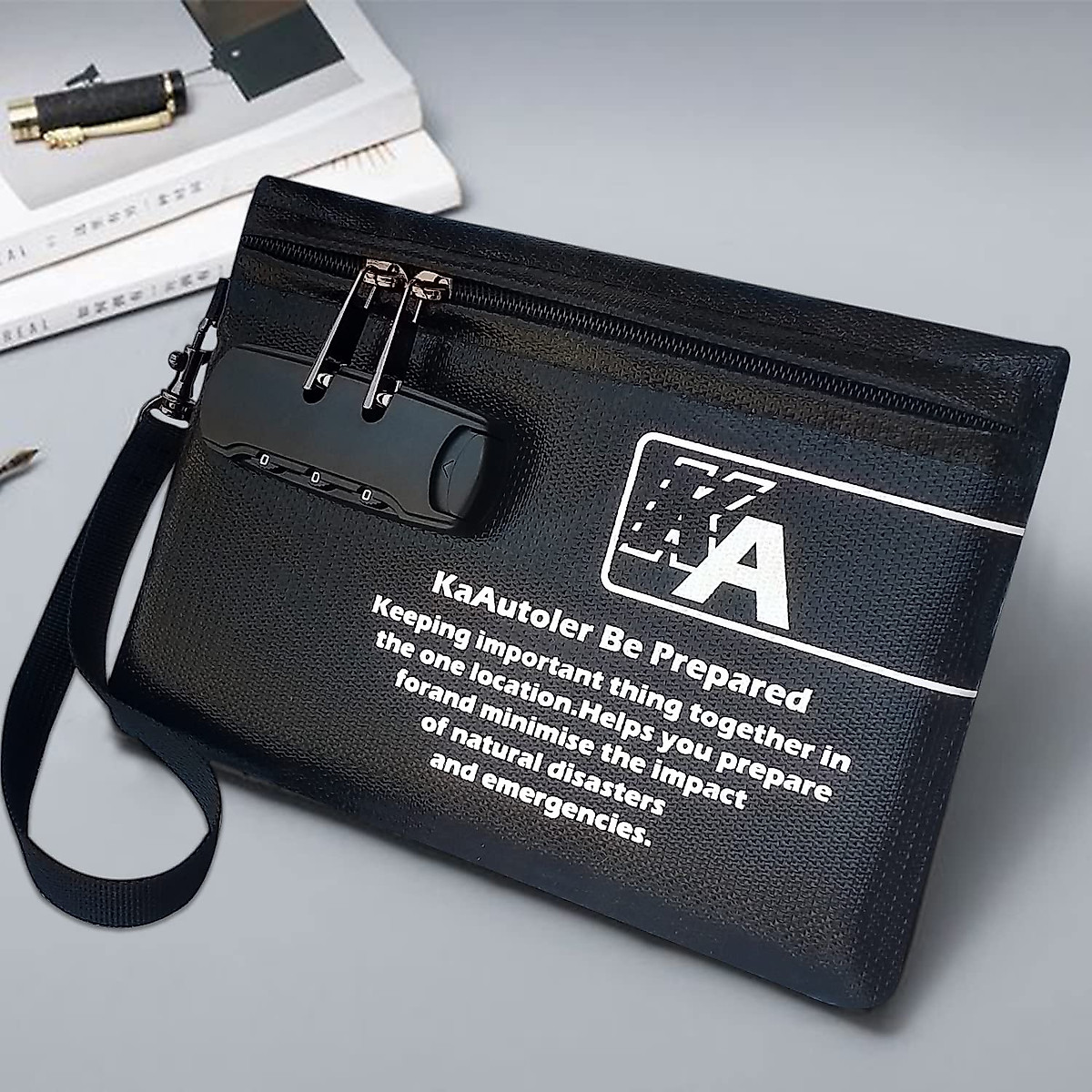 Small Fireproof Bagwith Lock,KaAutoler Fireproof, Waterproof Money Bag, with Zipper Fireproof Safe Box Money Pouch Envelope Container for Cash, for Keys, Cash, Jewelry and Other Valuables