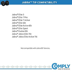 COMPLY TrueGrip Memory Foam Replacement Earbud Tips for Jabra 65T & 75T Earphone Devices - Comfortable and Secure Fit, Black (Medium, 3 Pairs)