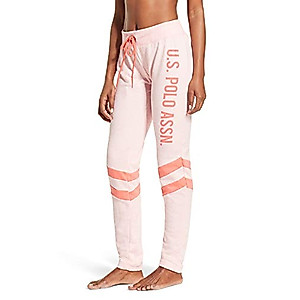 U.S. Polo Assn. Essentials Womens Sweatpants – Plus Size Loungewear (Light Pink Heather With Stripe, 2X)