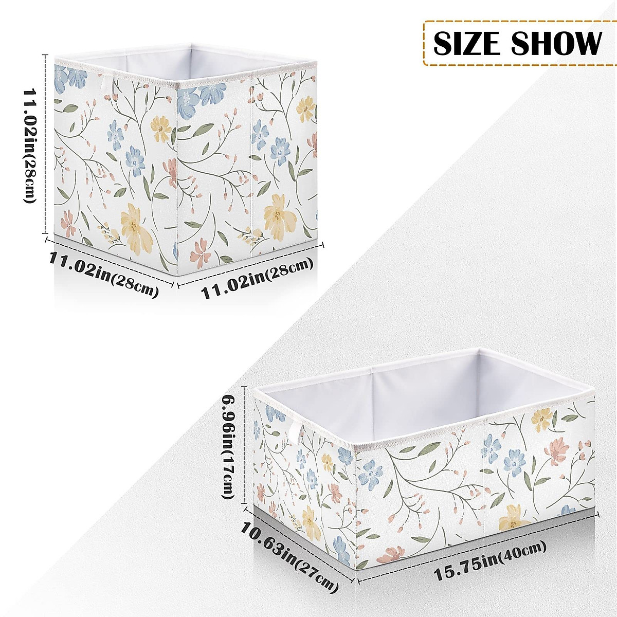 Joisal Floral Pattern Storage Baskets, Foldable Cube Storage Bins with Full Print Design for Home Organization, Cloth Storage Bin