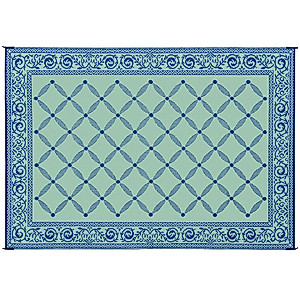 Stylish Camping 119123 9-feet by 12-feet Reversible Mat, Plastic Straw Rug, Large Floor Mat for Outdoors, RV, Patio, Backyard, Picnic, Beach, Camping (Blue/Light-Green)