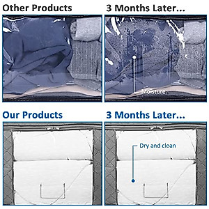 Micuul 3 Pack Clothes Storage Bag 90L Large Capacity Organizer with Reinforced Handle Thick Fabric Foldable Containers for Comforters, Blankets, Bedding with Sturdy Zipper, Clear Window (Grey)