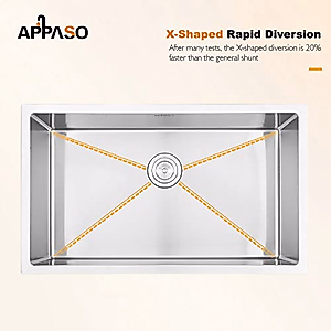 APPASO 32-Inch Single Bowl Kitchen Sink Undermount, 16-Gauge Stainless Steel 10-Inch Deep Commercial Handmade Large Drop-in Kitchen Sink, Undermount Kitchen SInk 32 inch, HS3219
