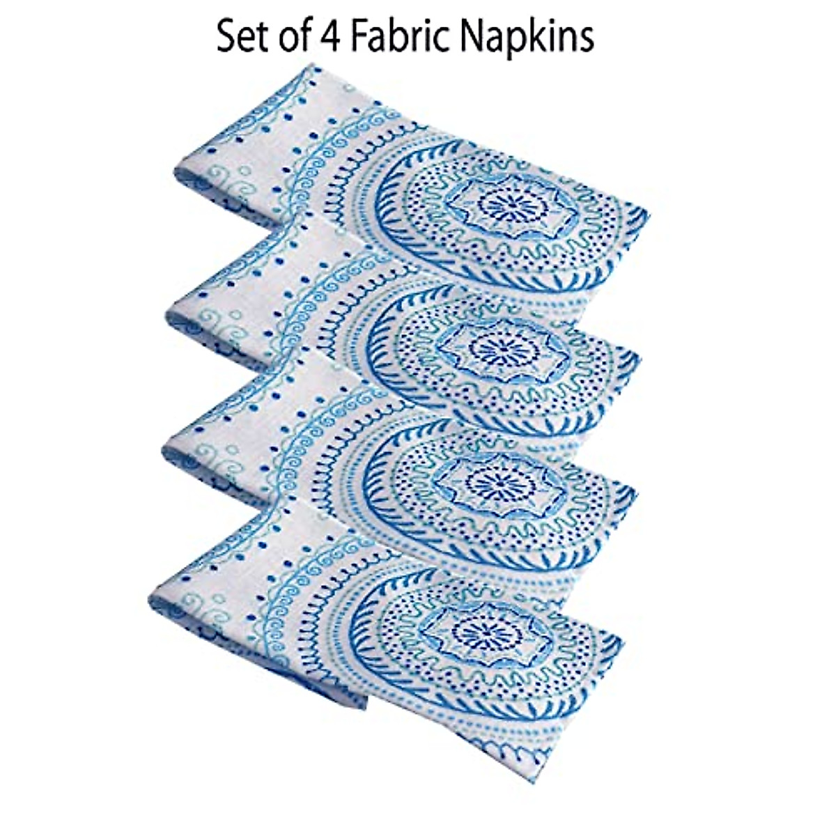 Newbridge Blue Circle Stitch Contemporary Boho Chic Print Indoor/Outdoor Soil Resistant Fabric Tablecloth, 60” X 84” Oval, Blue