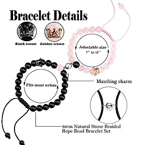 KINGSIN Long Distance Relationship Gifts Matching Couples Stuff Crown King Queen Bracelet Bracelet Couple Gift for Boyfriend Girlfriend Him Her Husband Wife Friendship