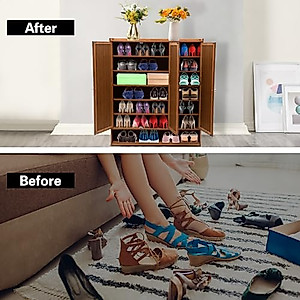 DYRABREST Bamboo Shoe Cabinet with 3 Doors, 8 Tier Free Standing Shoe Racks Shoe Rack Shelf Large Capacity Shoe Storage Cabinet for Hallway Office Living Room (8 Tiers)