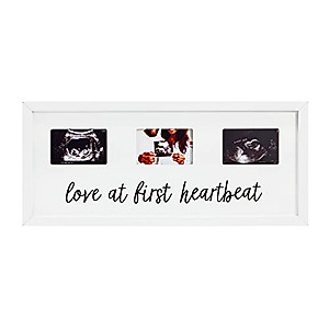 Juvale Baby Sonogram Picture Frame for 3 Ultrasound Photos, Love at First Heartbeat (17 x 7.5 x 0.5 In, White)