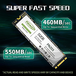 Fikwot FN203 M.2 SATA SSD - SLC Cache 3D NAND TLC SATA III 6Gb/s M.2 2280 NGFF Internal Solid State Drive, Up to 550MB/s, Compatible with Ultrabooks, Tablet Computers and Mini PCs (512GB)