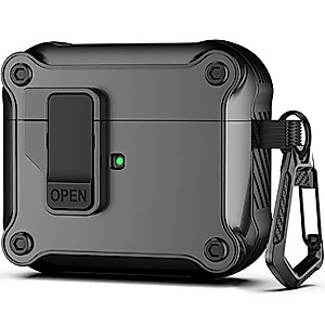 R-fun Airpods 3rd Generation Case with Automatic Secure Lock Clip, Hard Shell Full-Body Protective Airpods 3 Case 2021 for Women Men,Compatible with Apple Airpods 3rd Generation 2021,Black