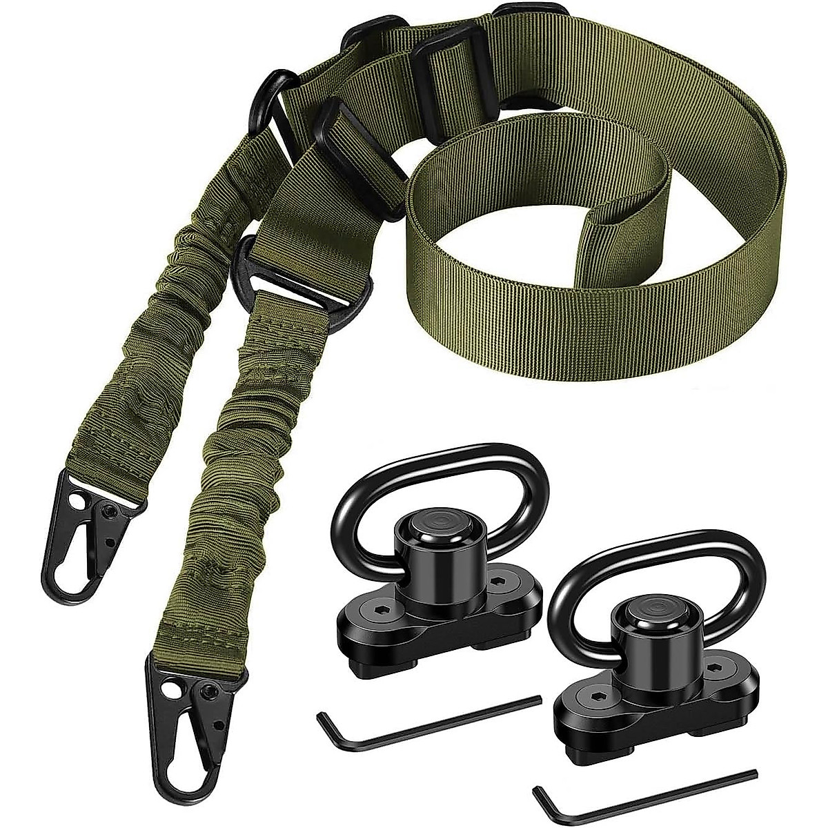 CVLIFE Rifle Sling with 2 Pack Anti-Rotation Sling Swivels,Adjustable Length Two Point Sling Elastic Cord Design Traditional Sling for Outdoor Green