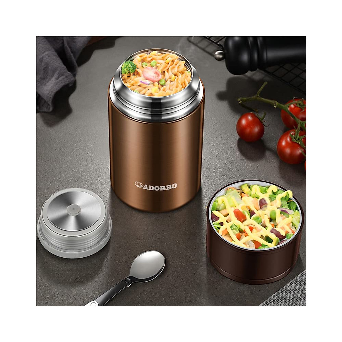 ADORBO 32 Ounce Insulated Stainless Steel Lunch Thermos, Leak Proof Soup Container Food Jar for Hot or Cold Food