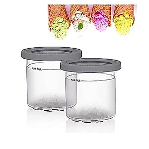 2/4/6PCS Creami Deluxe Pints, for Ninja Creami Deluxe Pints,16 OZ Creami Pints Airtight And Leaf-Proof Compatible NC301 NC300 NC299AMZ Series Ice Cream Maker,Gray-2PCS