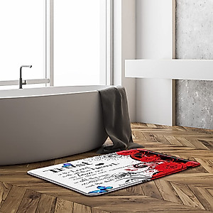 Inspirational Quote Bath Mat Red Rose Flower Butterfly Trust in The Lord with All Thine Heart Abstract Floral Art Bathroom Rug Decor