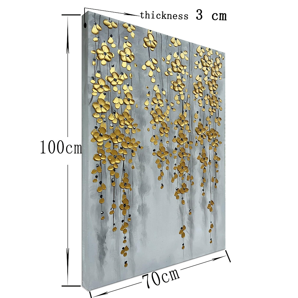 zoinart 3D Modern Oil Painting on Canvas Hand Painted Abstract Flower Paintings Gold Floral Artwork Texture Vertical Canvas Wall Art Contemporary Art