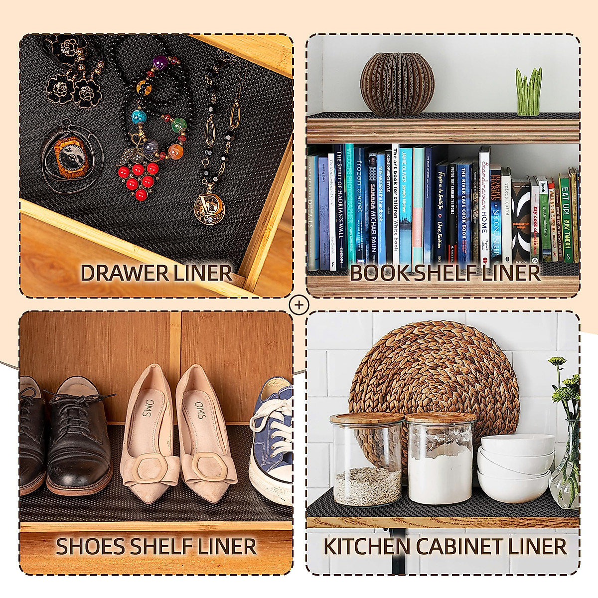 Shelf Liner for Kitchen Cabinets Black- Food Safe, Non-Adhesive, and Waterproof - Easy to Clean and Reusable - Perfect for Shelves,Fridge,Drawers,Cupboard and Pantry Cabinets (12" x 120"/Black)